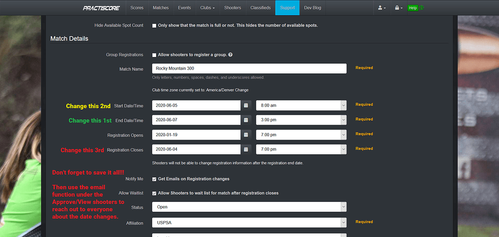 Can I Change an Existing Match Date - Tutorials, Learn how to do Stuff - Practiscore Support ...